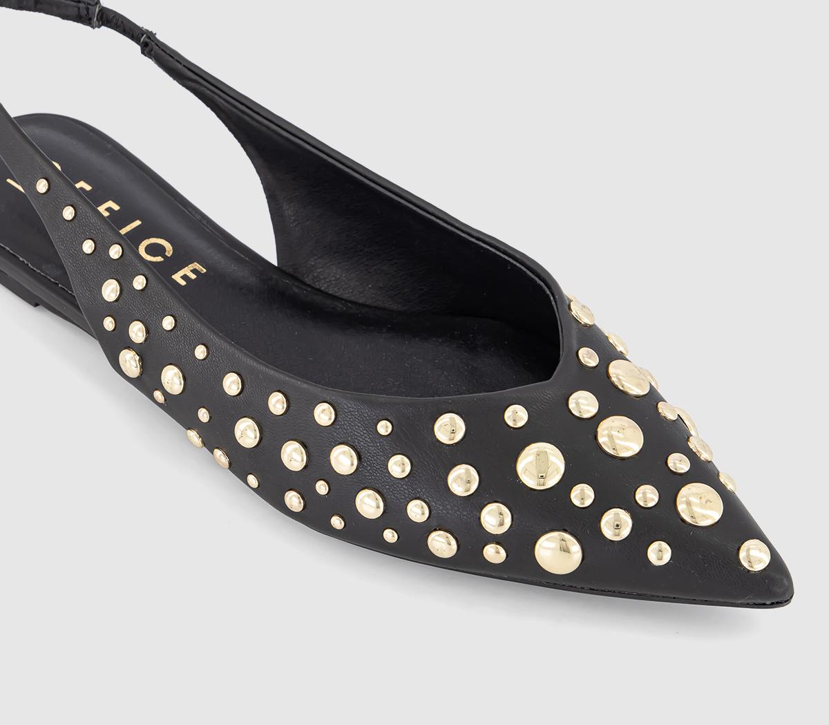 OFFICE Fling Pointed Sling Backs Black Studded - Flat Shoes for Women
