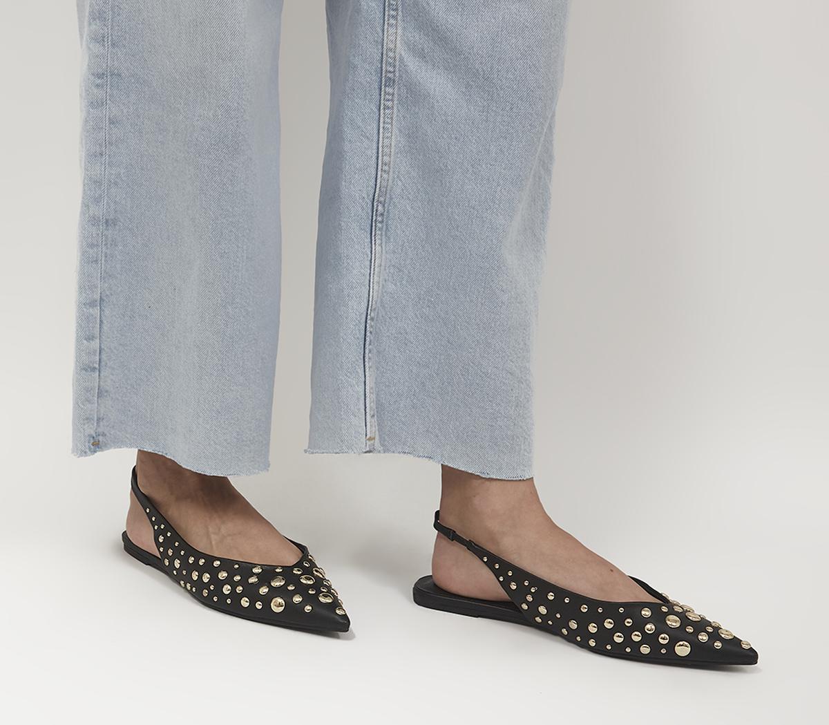 OFFICE Fling Pointed Sling Backs Black Studded - Flat Shoes for Women