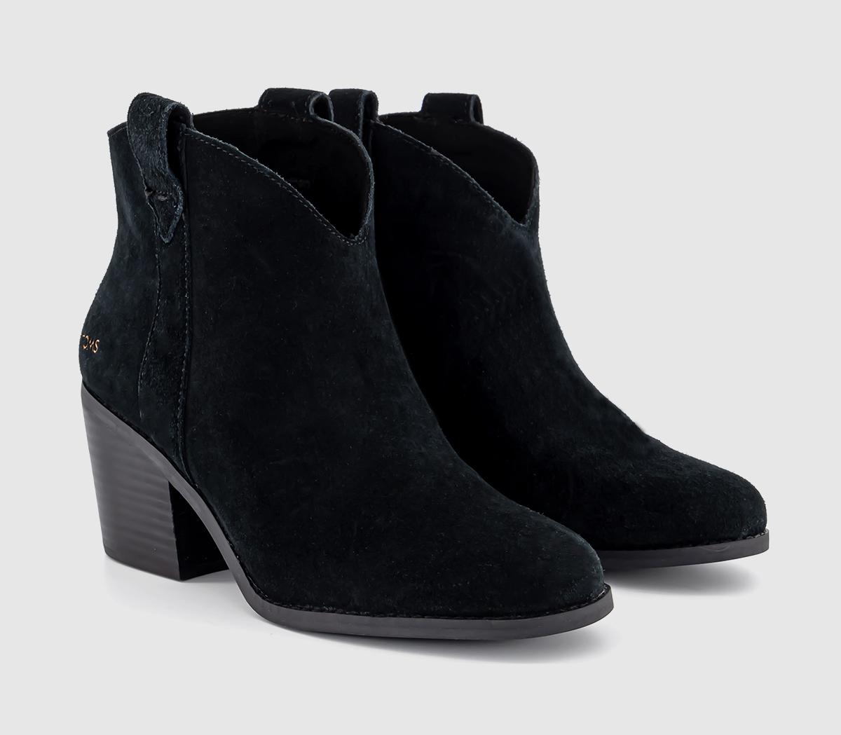 TOMS Constance Western Boots Black Suede - Women's Ankle Boots