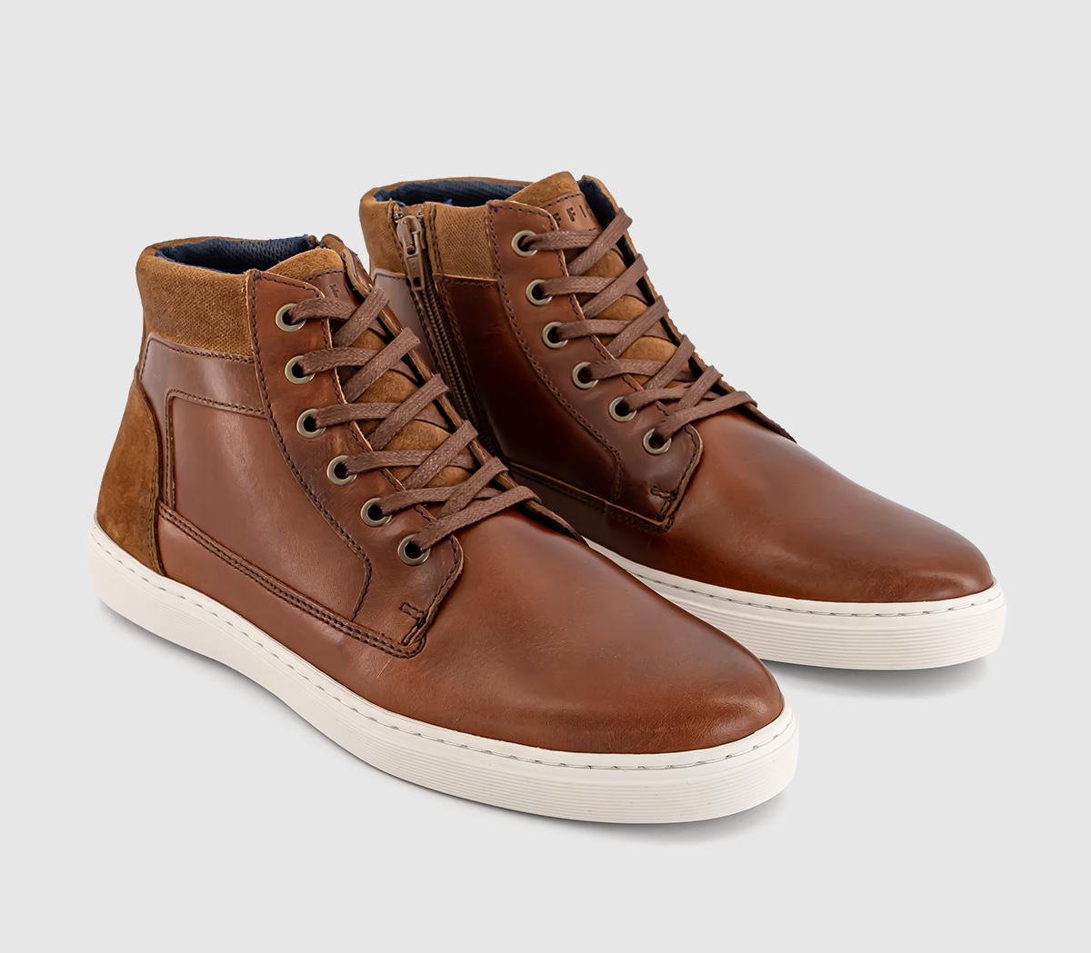 OFFICE Chadlington Mid Top Trainers Tan Leather - Men's Casual Shoes