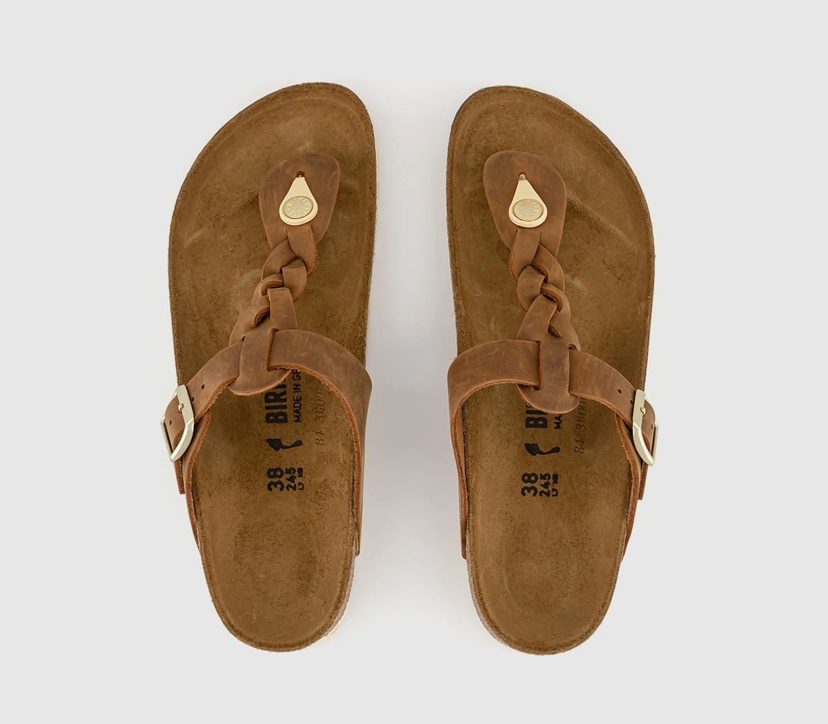 BIRKENSTOCK Gizeh Braid Sandals Cognac Oiled Leather - Women’s Sandals