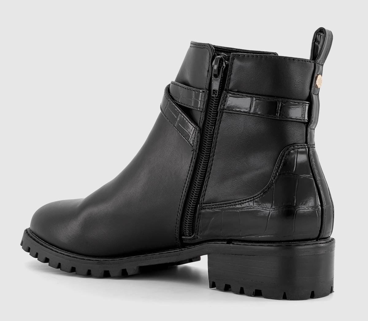 OFFICE Aaliyah Buckle Strap Cleated Boots Black - Women's Ankle Boots