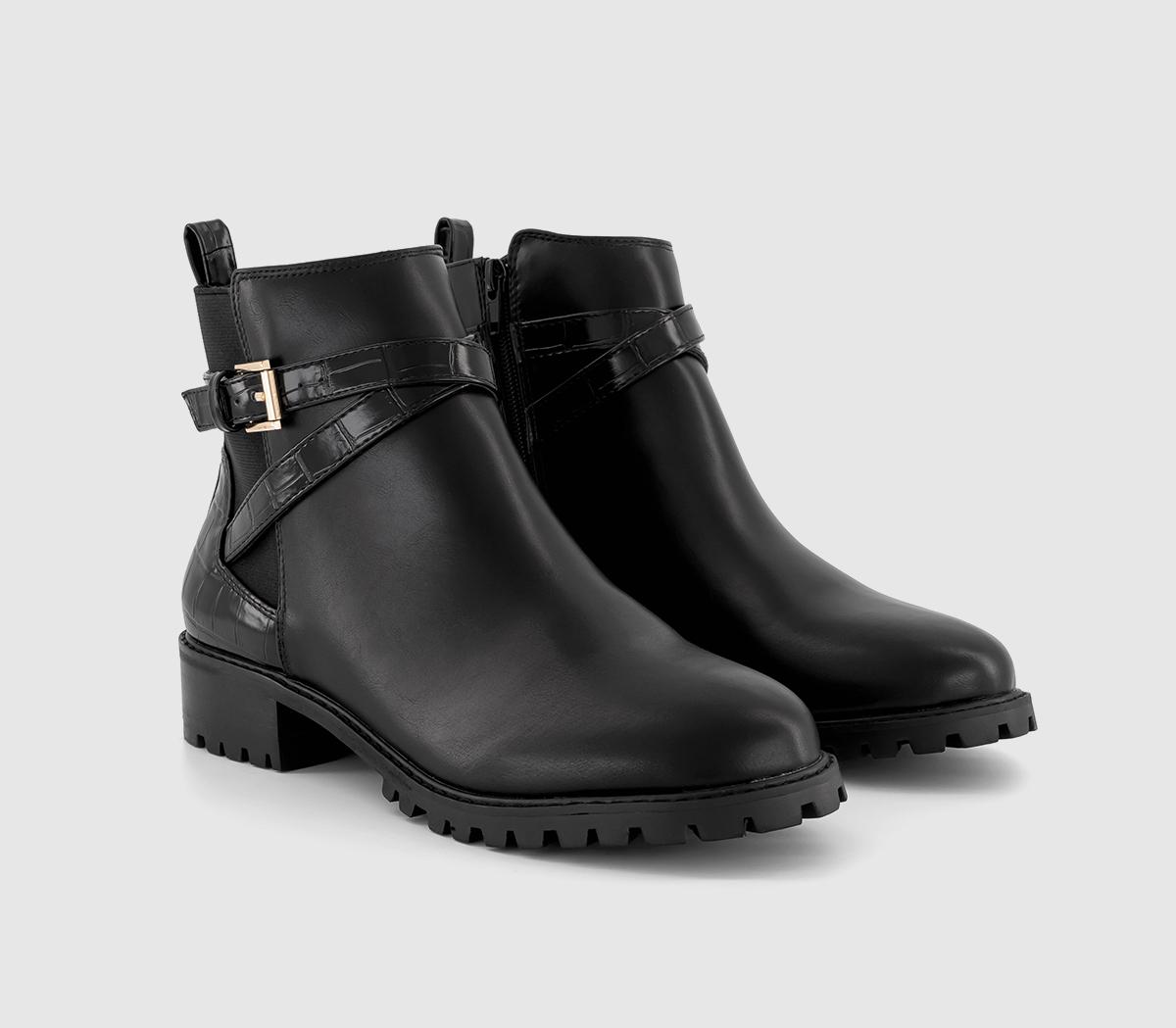 OFFICE Aaliyah Buckle Strap Cleated Boots Black - Women's Ankle Boots