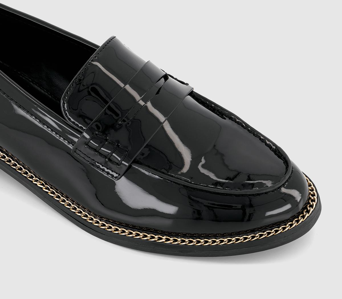 OFFICE Fire Ball Chain Welt Loafers Black Patent - Flat Shoes for Women