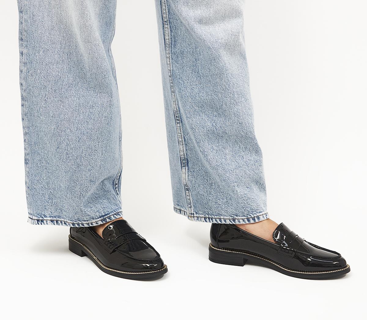 OFFICE Fire Ball Chain Welt Loafers Black Patent - Flat Shoes for Women