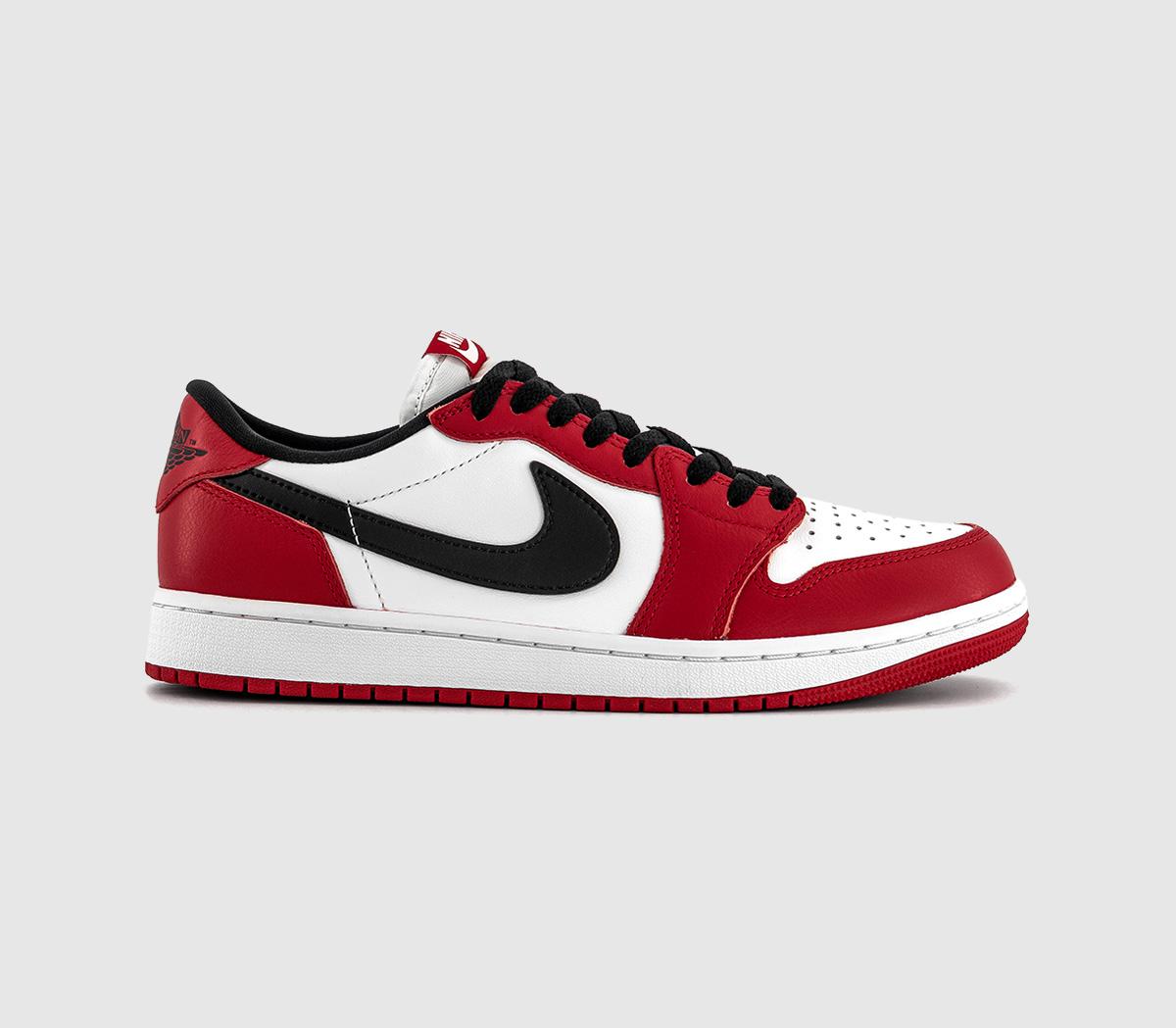 Click here for Jordan Mens Air 1 Low OG Trainers Varsity Red Blac... prices