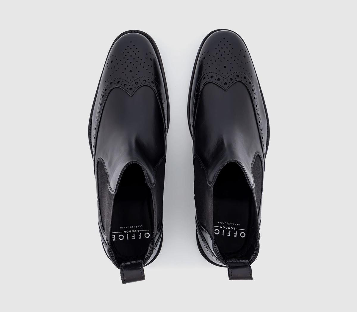 OFFICE Benji Brogue Chelsea Boots Black Leather - Men’s Boots