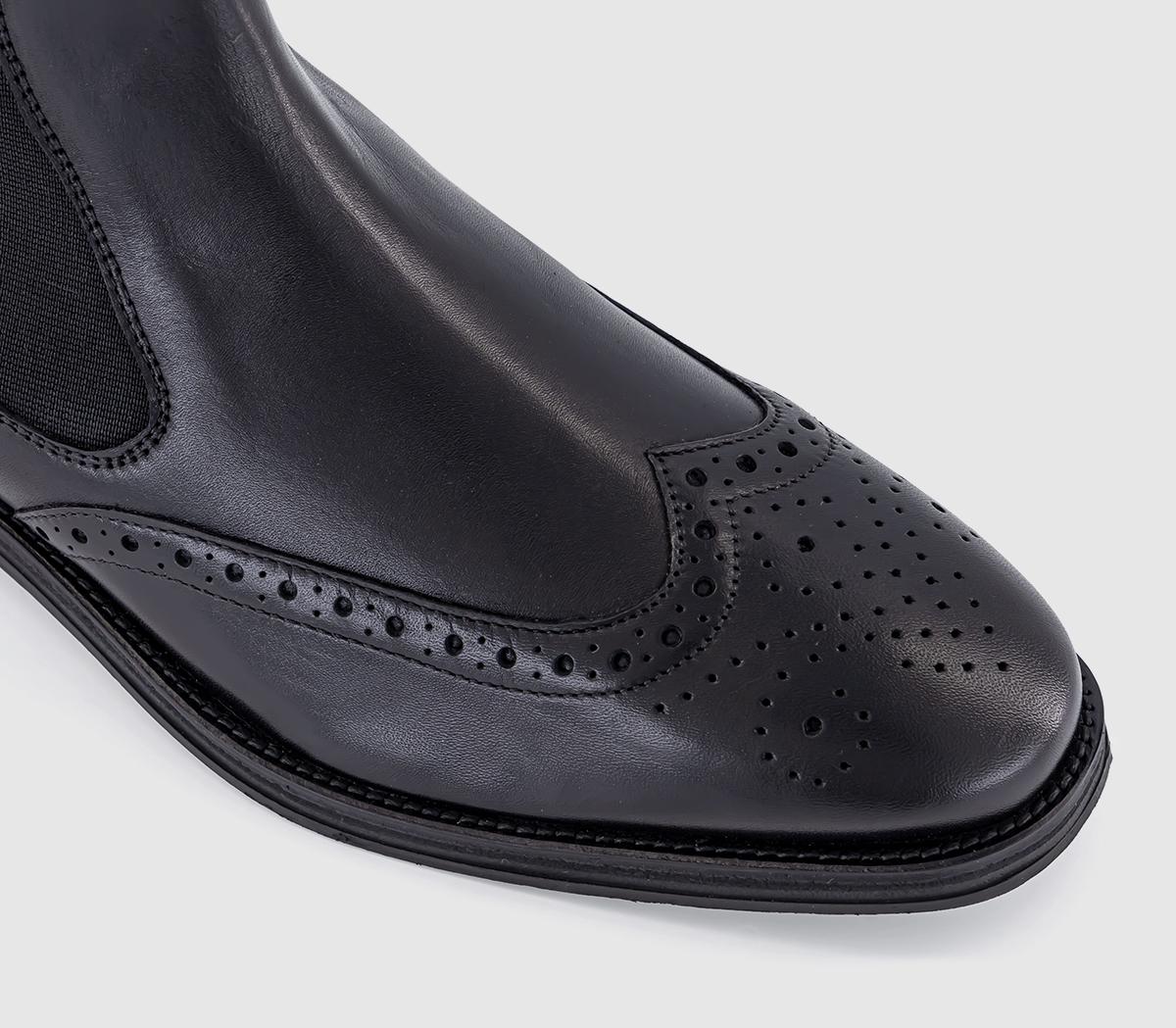 OFFICE Benji Brogue Chelsea Boots Black Leather - Men’s Boots