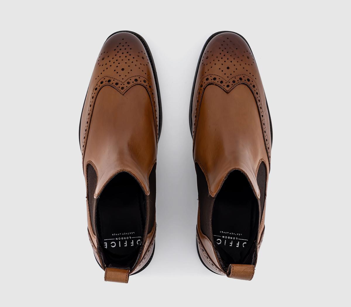 OFFICE Benji Brogue Chelsea Boots Tan Leather - Men’s Boots