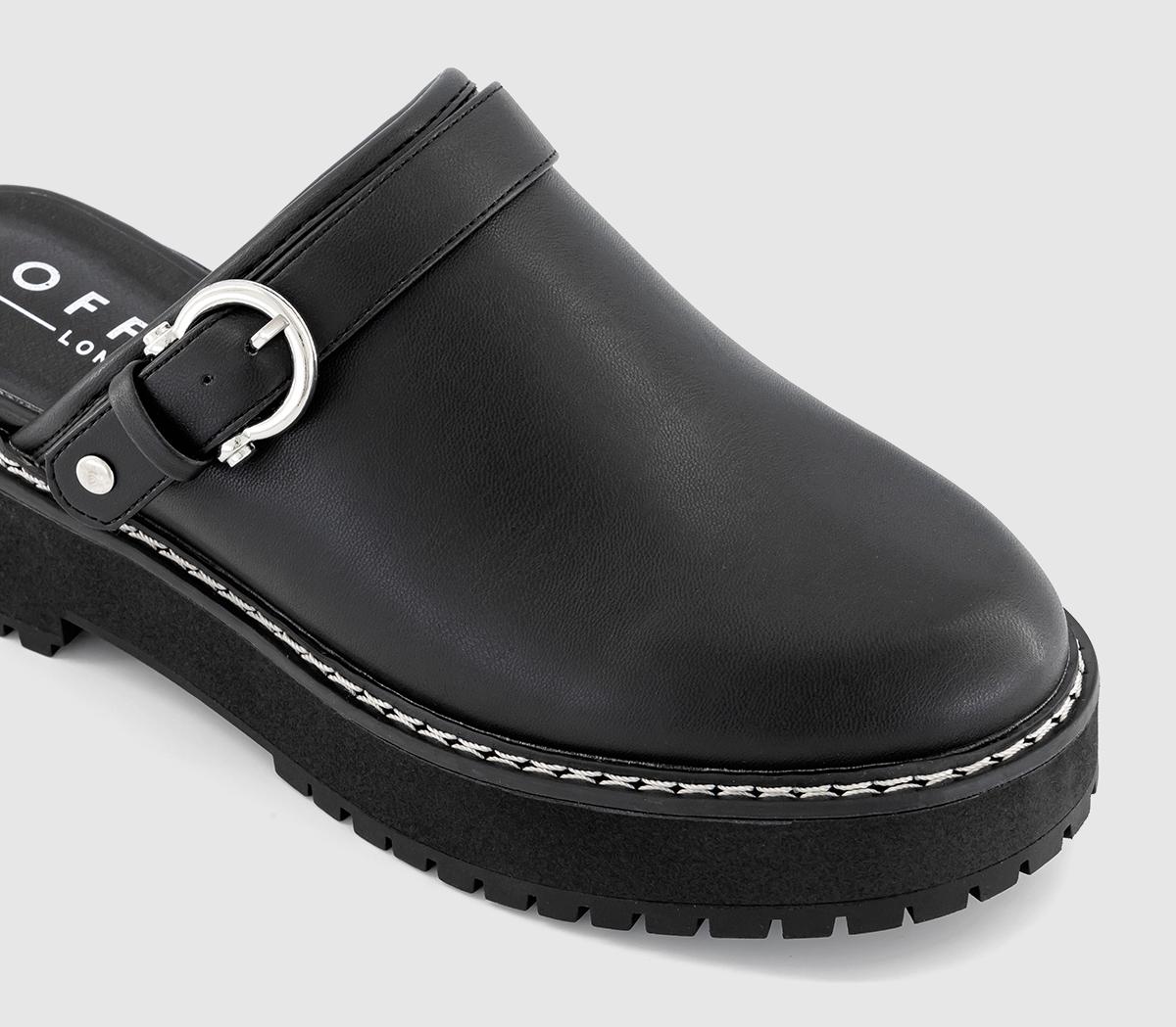 OFFICE Fawne Western Buckle Chunky Clogs Black - Flat Shoes for Women
