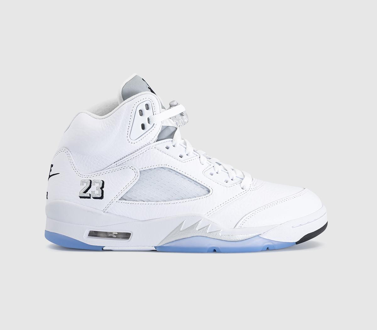 Click here for Jordan Air 5 Retro Trainers White Black Metallic S... prices