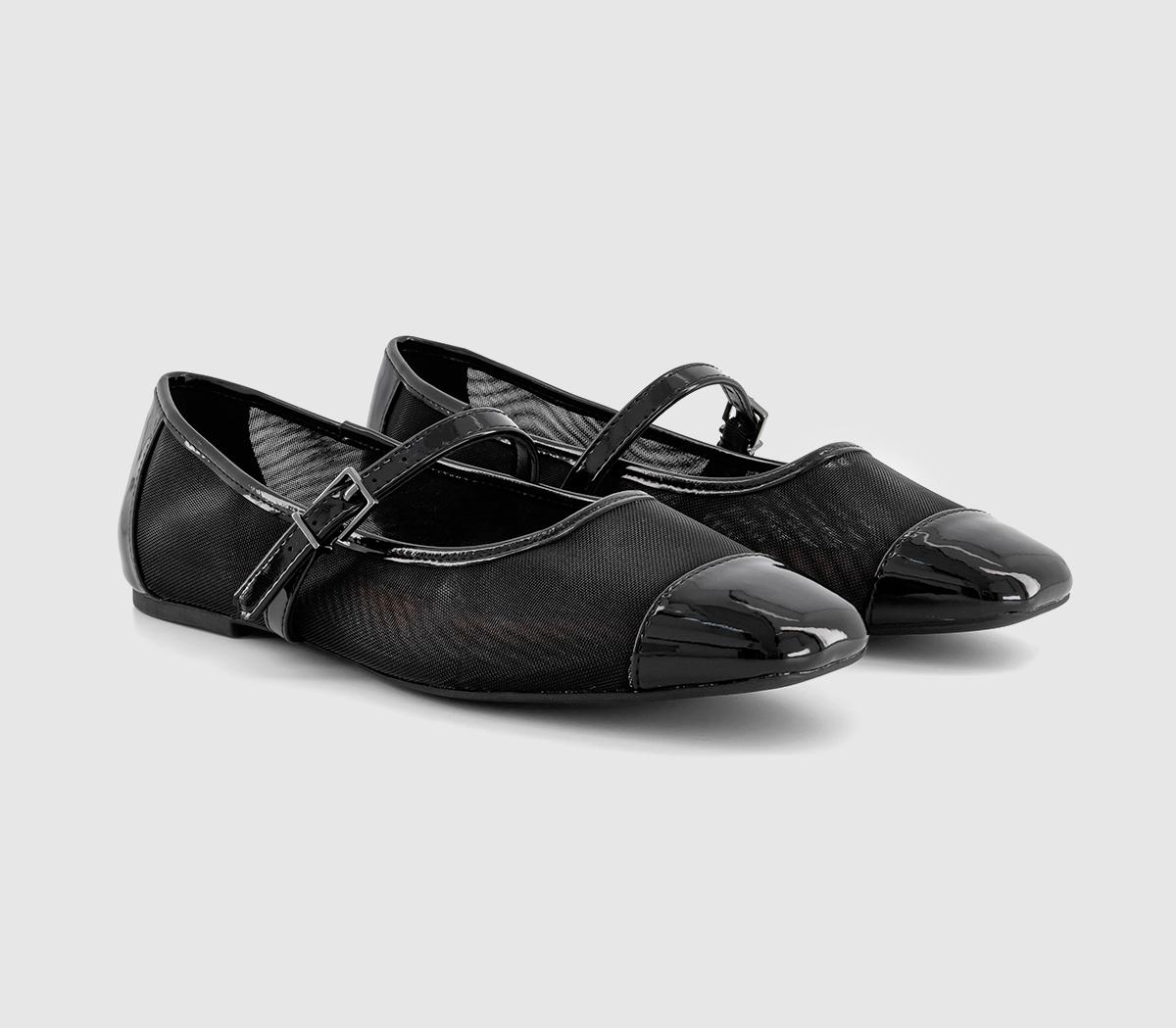 OFFICE Fee Mesh Ballet Pumps Black Patent - Flat Shoes for Women