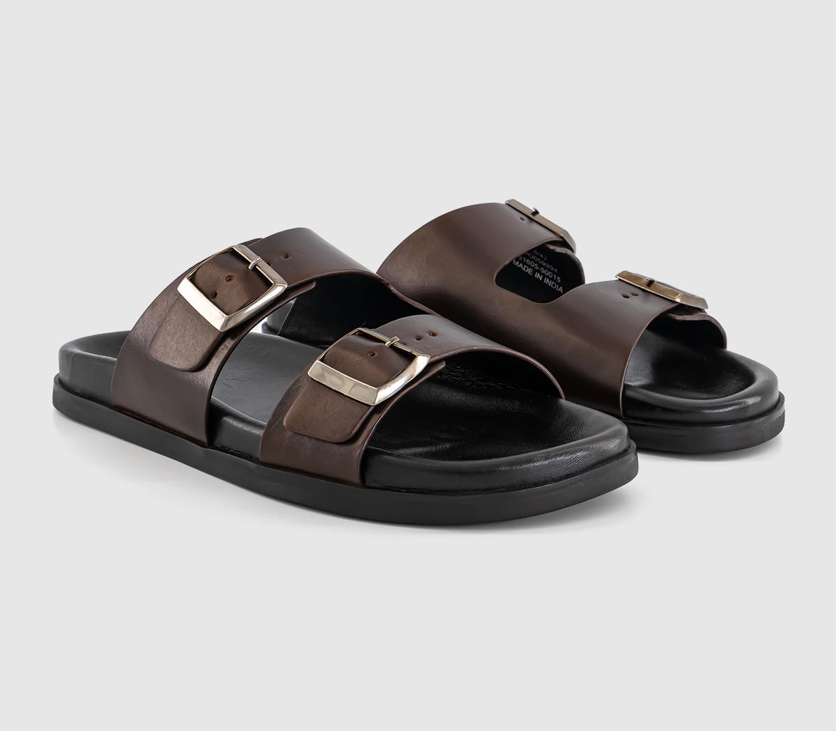 OFFICE Saunders Double Buckle Sandals Brown Leather - Men’s Sandals
