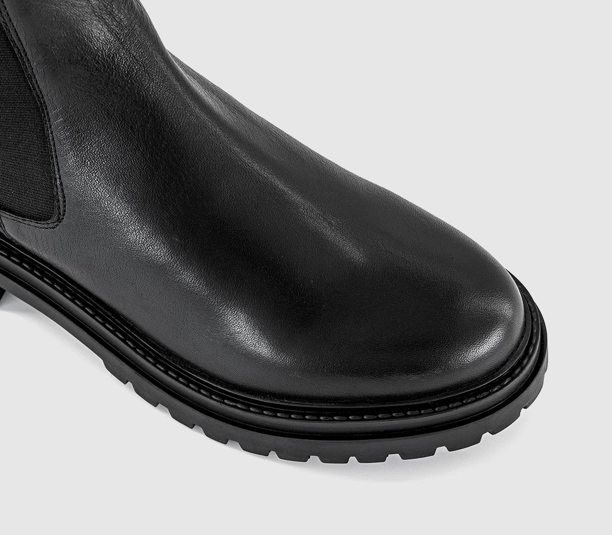 OFFICE Angelica Cleated Chelsea Boots Black Leather Black Fur Lined ...