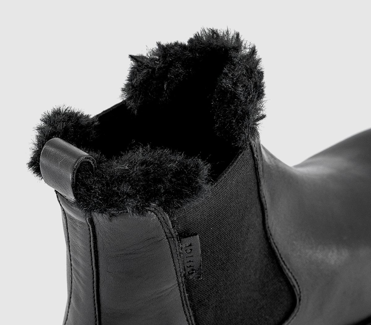 OFFICE Angelica Cleated Chelsea Boots Black Leather Black Fur Lined ...