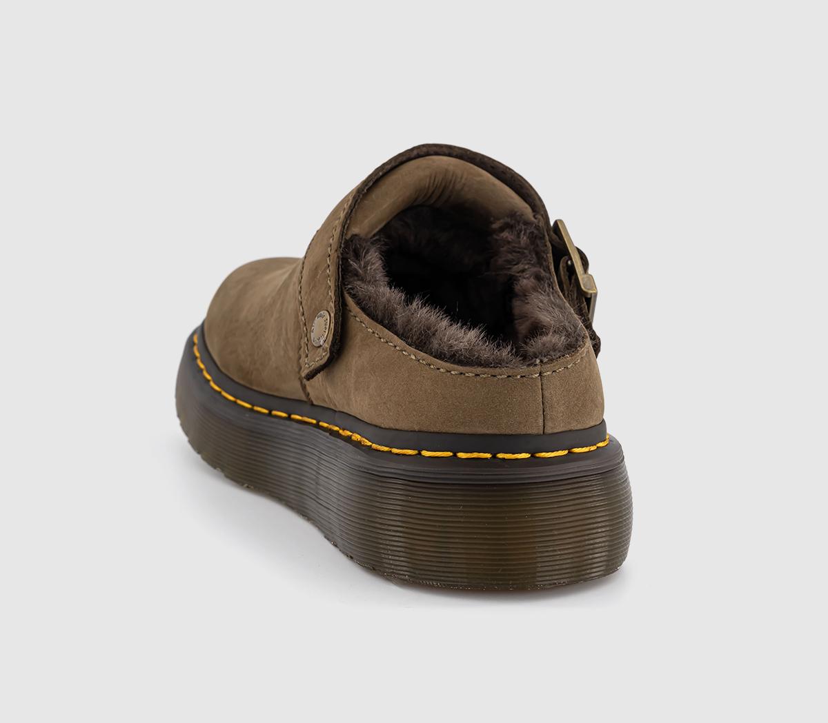 Dr. Martens Laketen Fur Lined Clogs Dark Khaki - Flat Shoes for Women