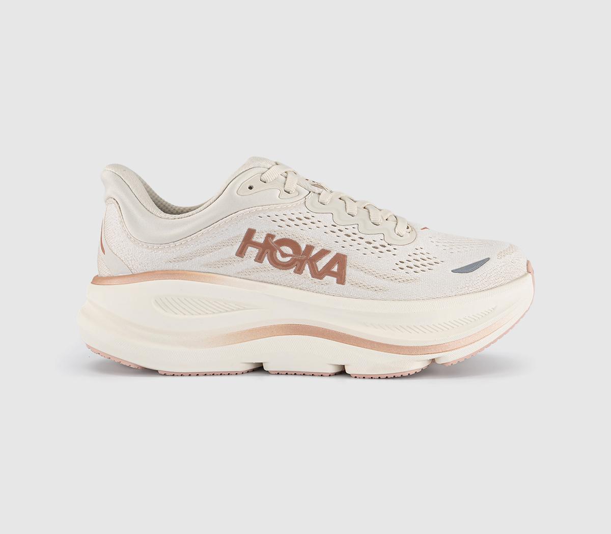 Click here for HOKA Womens Bondi 9 Trainers Oat Milk Rose Gold F... prices