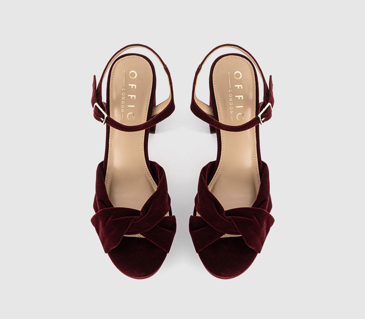 OFFICE Helena Knotted Platform Sandals Burgundy Velvet - High Heels