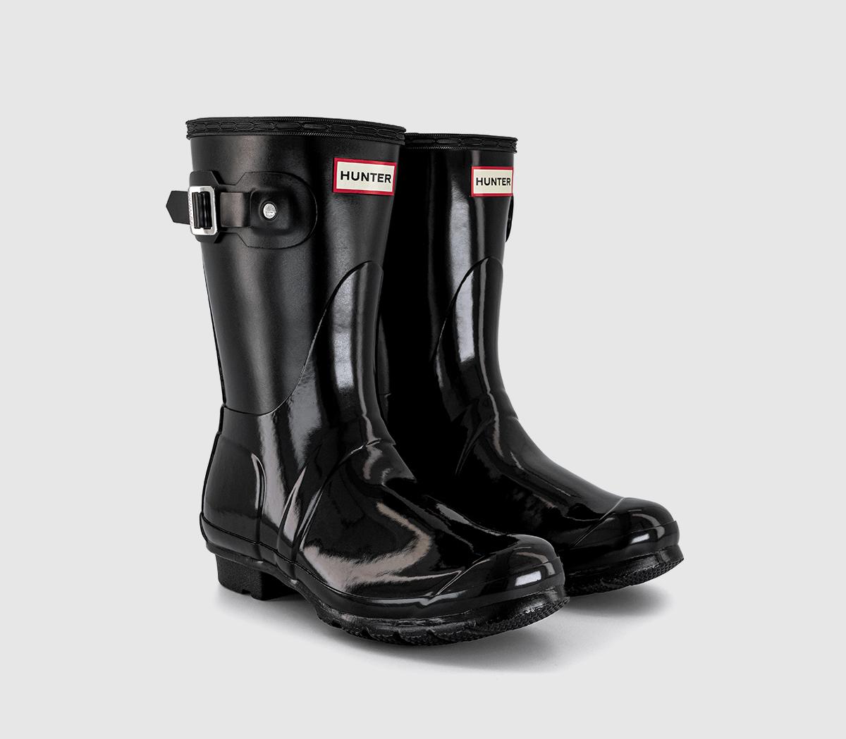 Hunter Womens Original Short Gloss Boots Black - Women's Ankle Boots