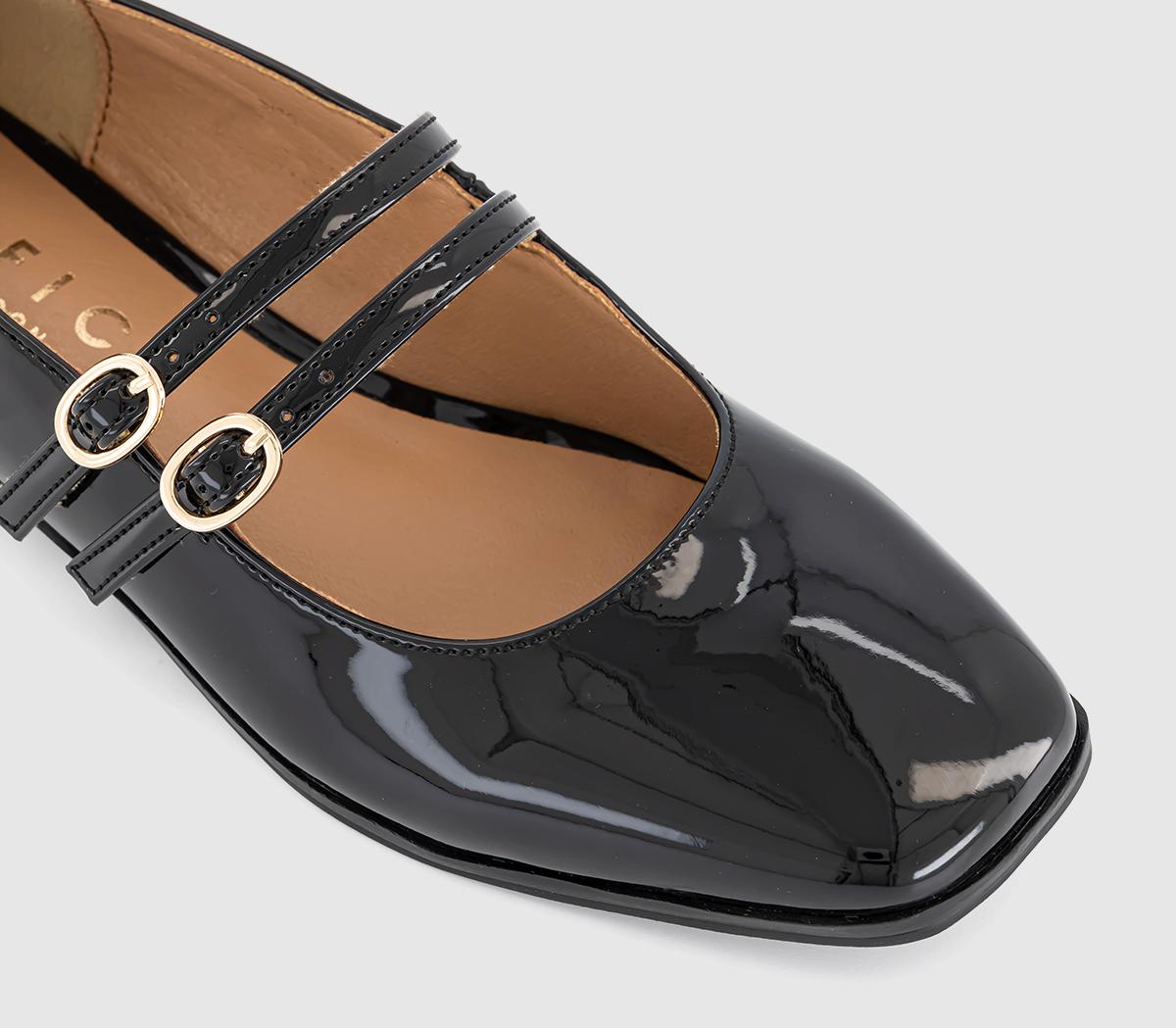 OFFICE Fiction Double Strap Mary Jane Ballet Shoes Black Patent - Flat Shoes for Women