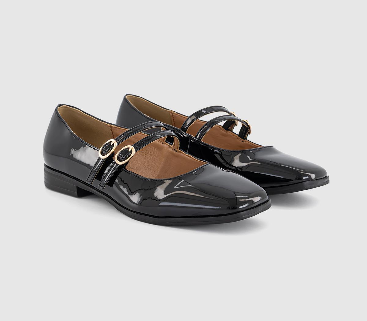 OFFICE Fiction Double Strap Mary Jane Ballet Shoes Black Patent - Flat Shoes for Women