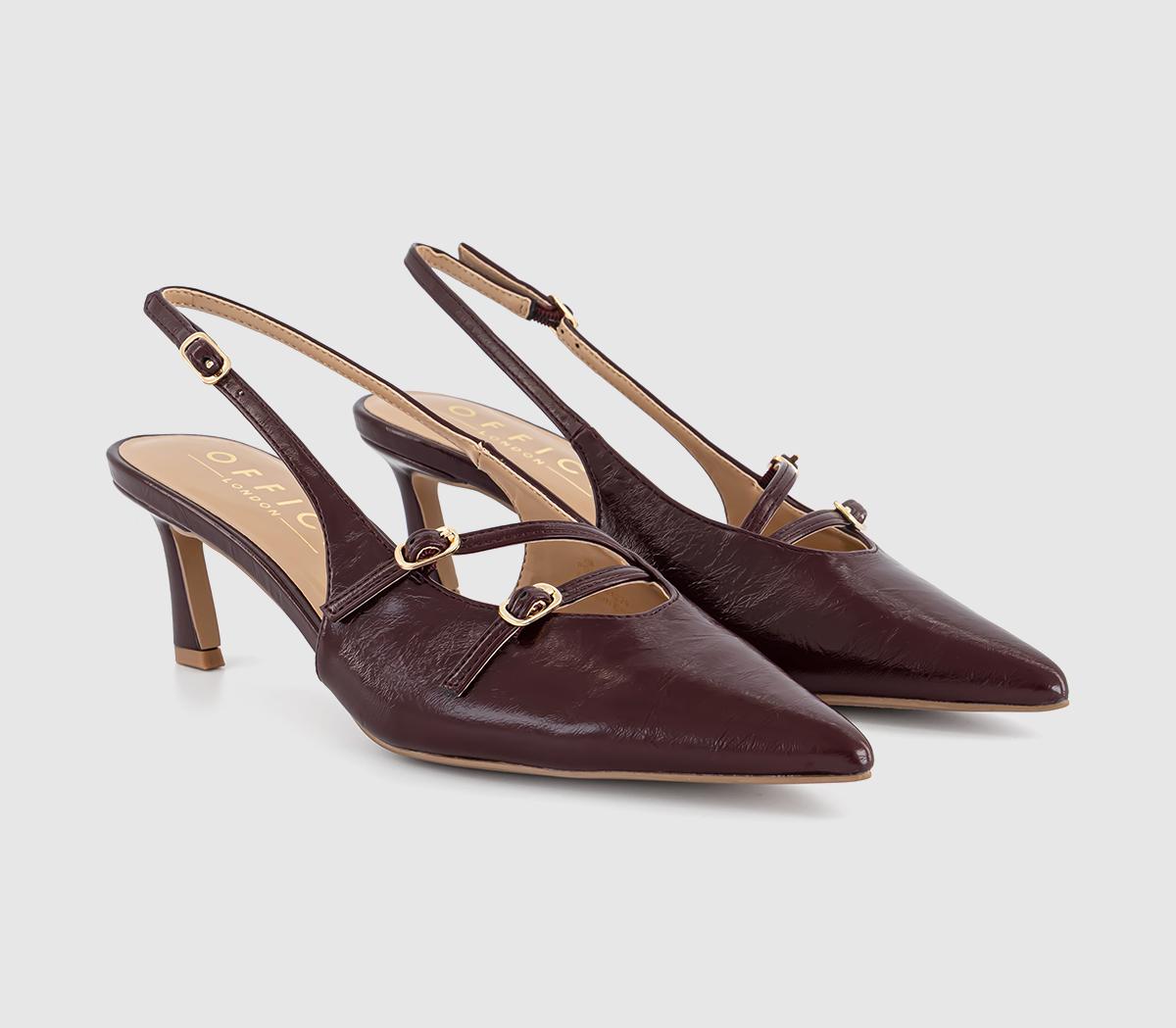 OFFICE Melba Multi Strap Slingback Kitten Heels Dark Red - Mid Heels