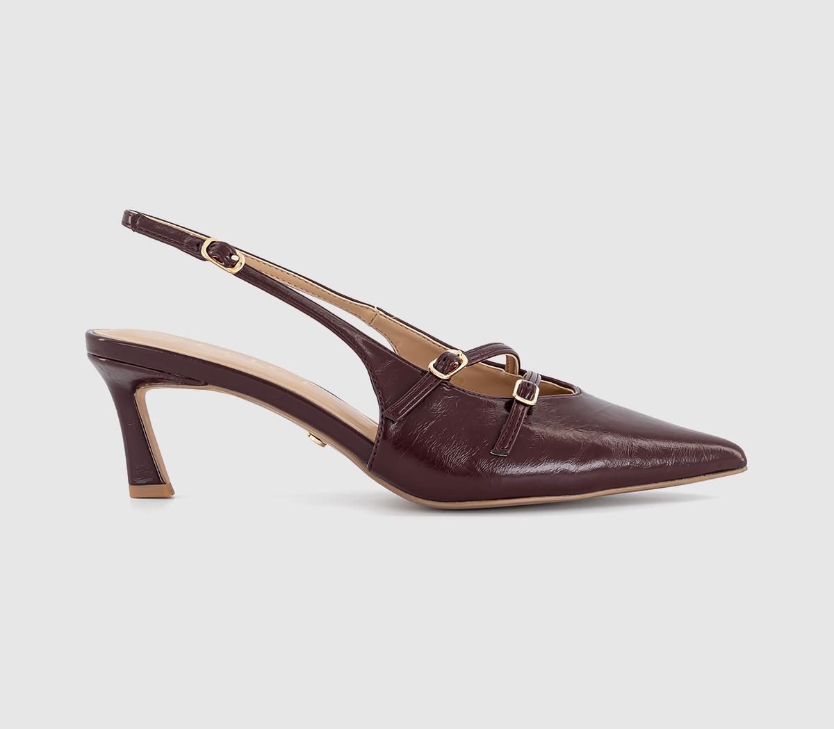 OFFICE Melba Multi Strap Slingback Kitten Heels Dark Red - Mid Heels