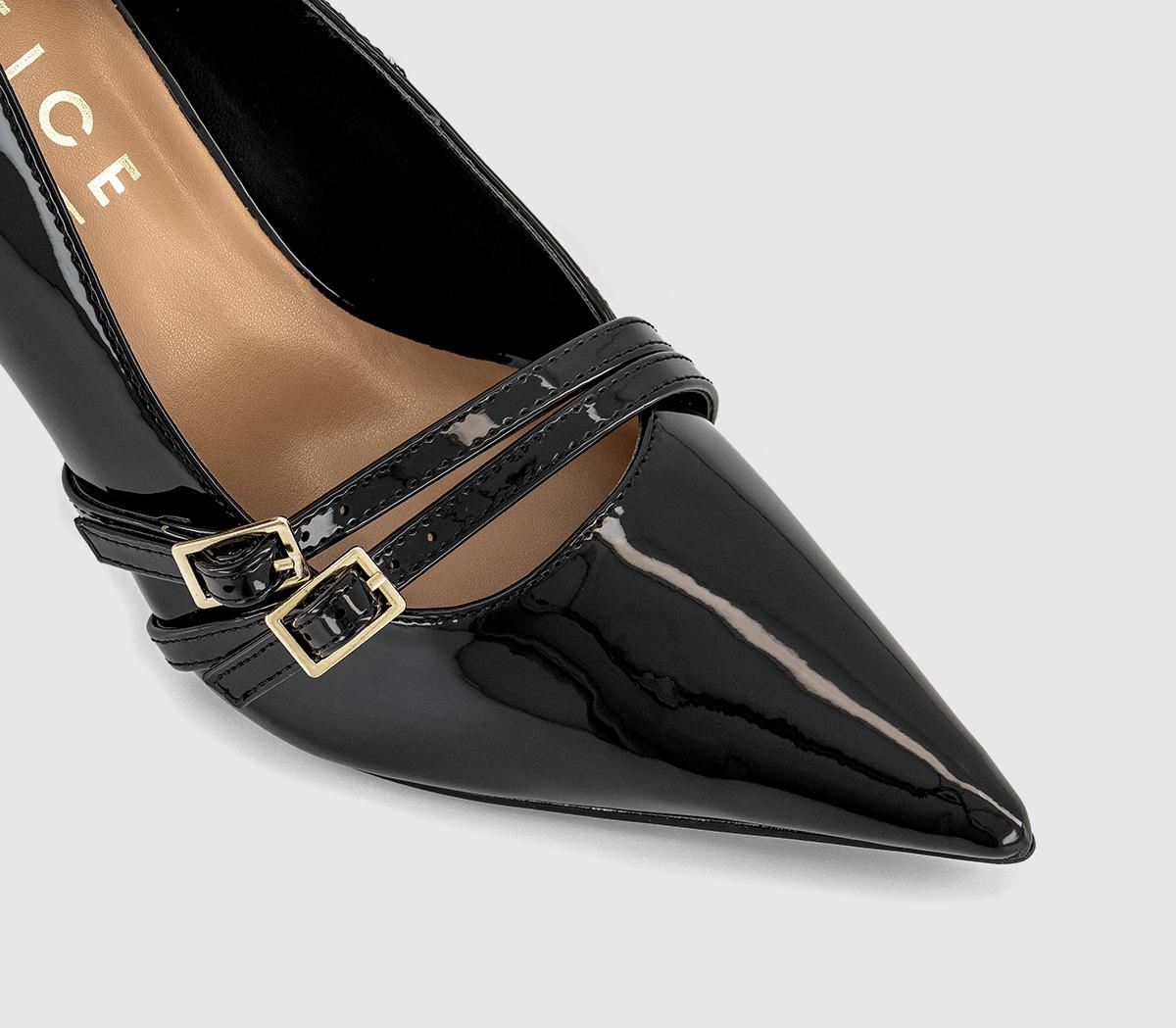 OFFICE Henley Buckle Strap Detail Court Heels Black Patent - High Heels