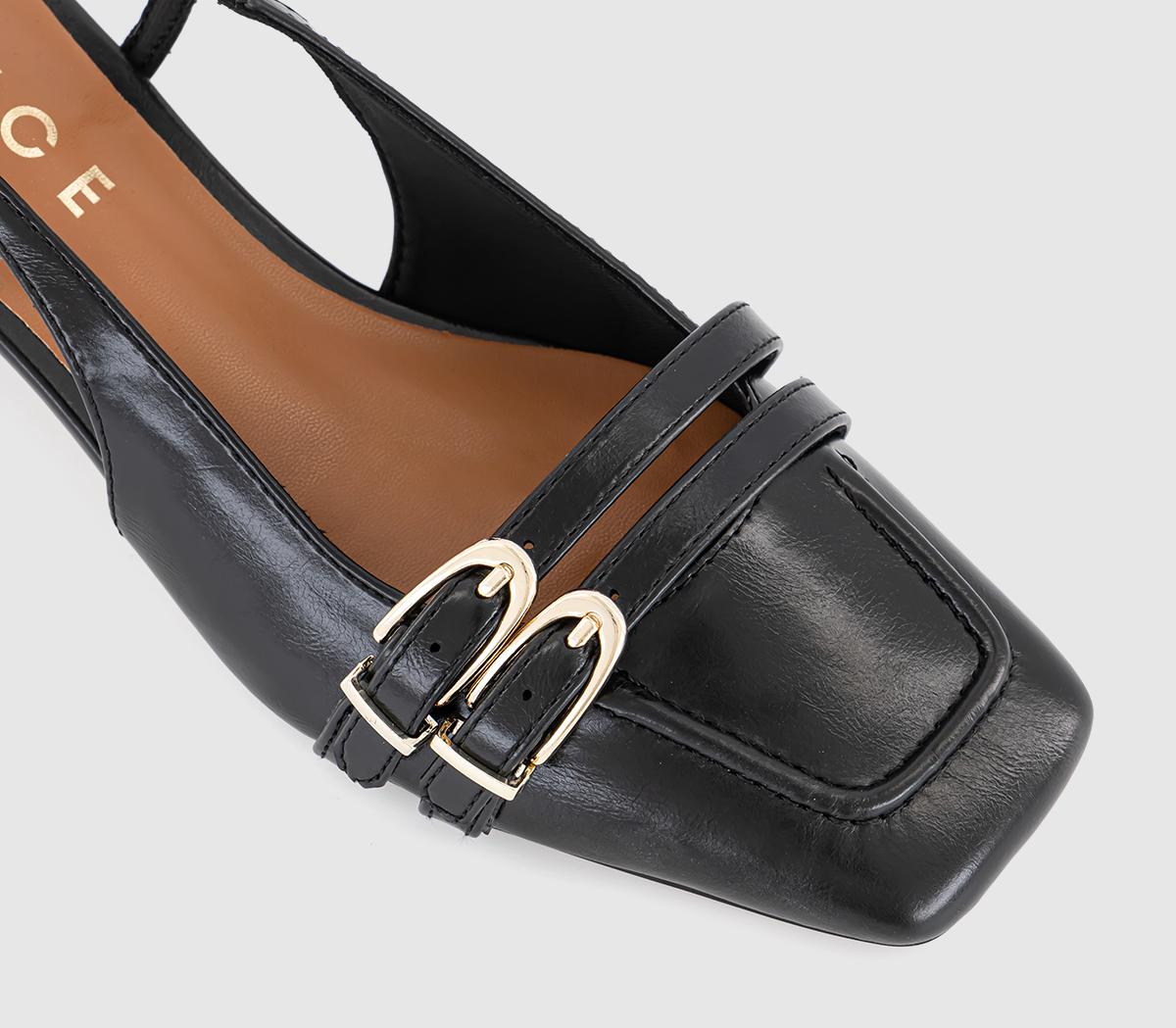 OFFICE Maxie Buckle Detail Slingback Block Heels Court Black - Mid Heels