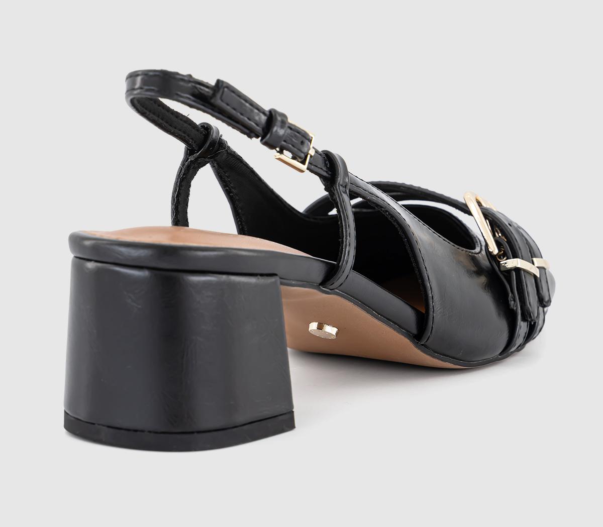 OFFICE Maxie Buckle Detail Slingback Block Heels Court Black - Mid Heels