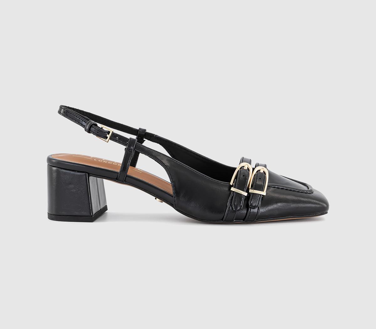 OFFICE Maxie Buckle Detail Slingback Block Heels Court Black - Mid Heels