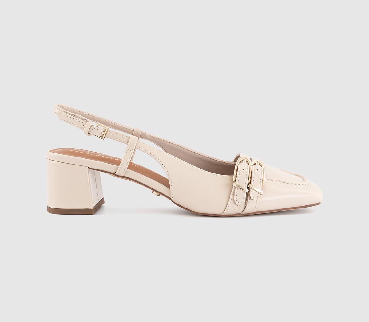 OFFICE Maxie Buckle Detail Slingback Block Heels Court Off White - Mid ...