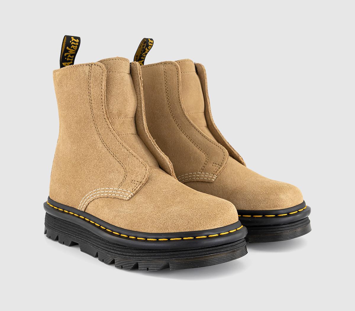 Dr. Martens Zebzag Laceless Boots Savannah Tan Suede - Women's Ankle Boots