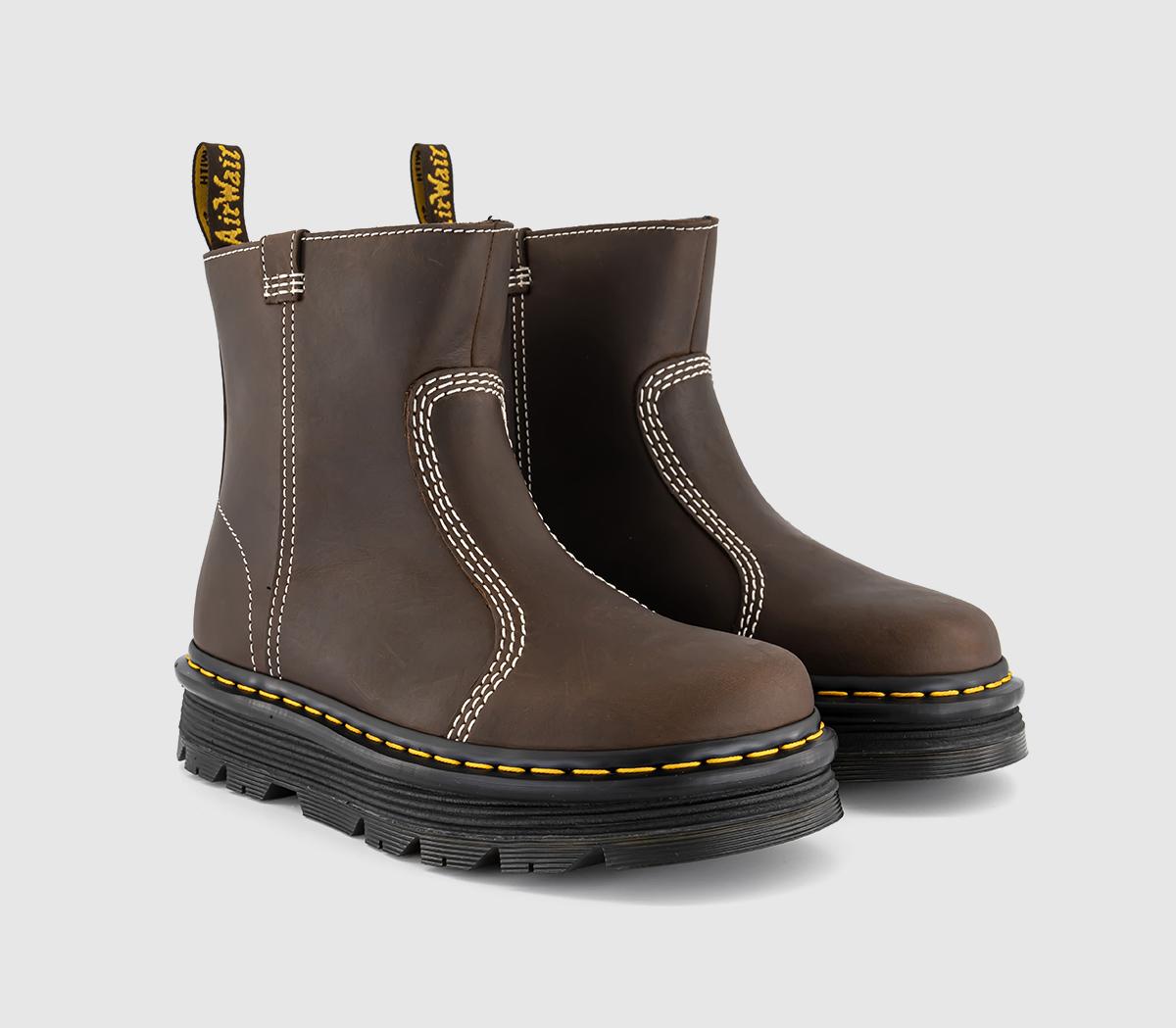 Dr. Martens Zebzag Rigger Boots Dark Brown Wyoming - Women's Ankle Boots