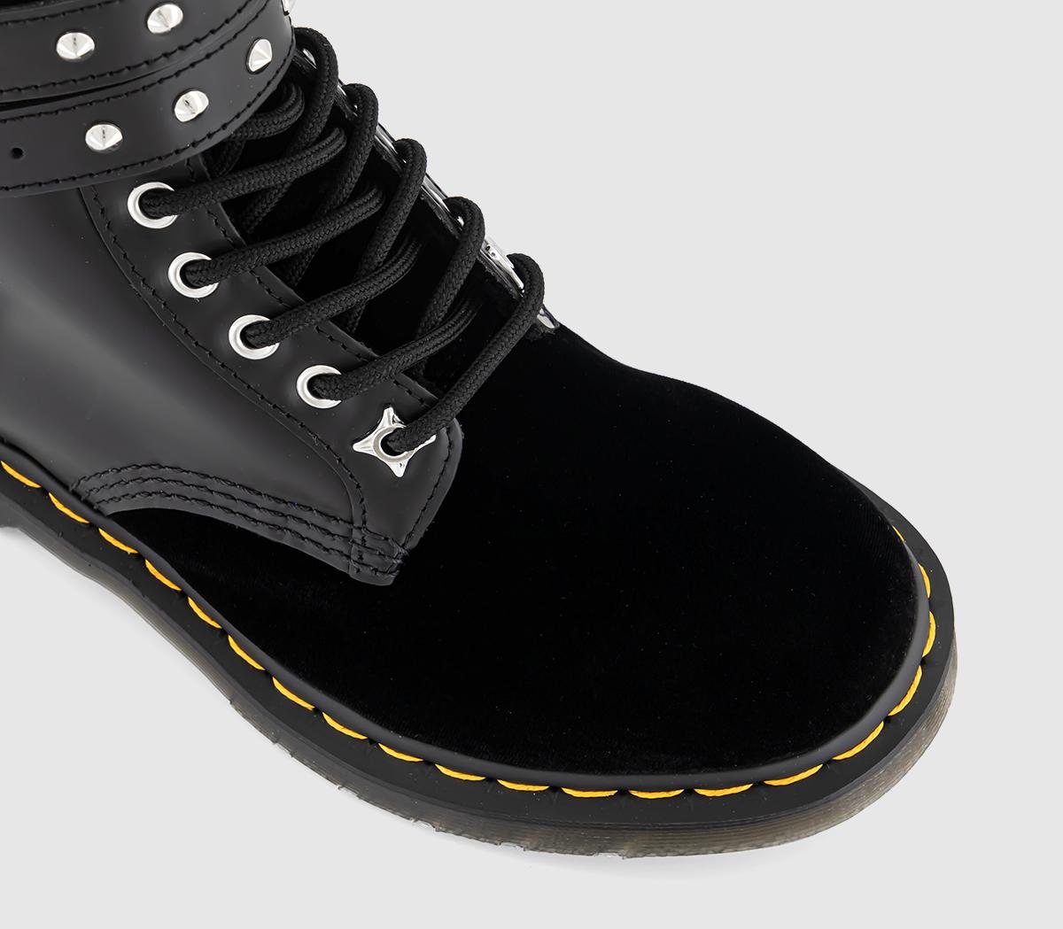 Dr. Martens 8 Eyelet Lace Up Wednesday Boots Black Smooth Velvet ...