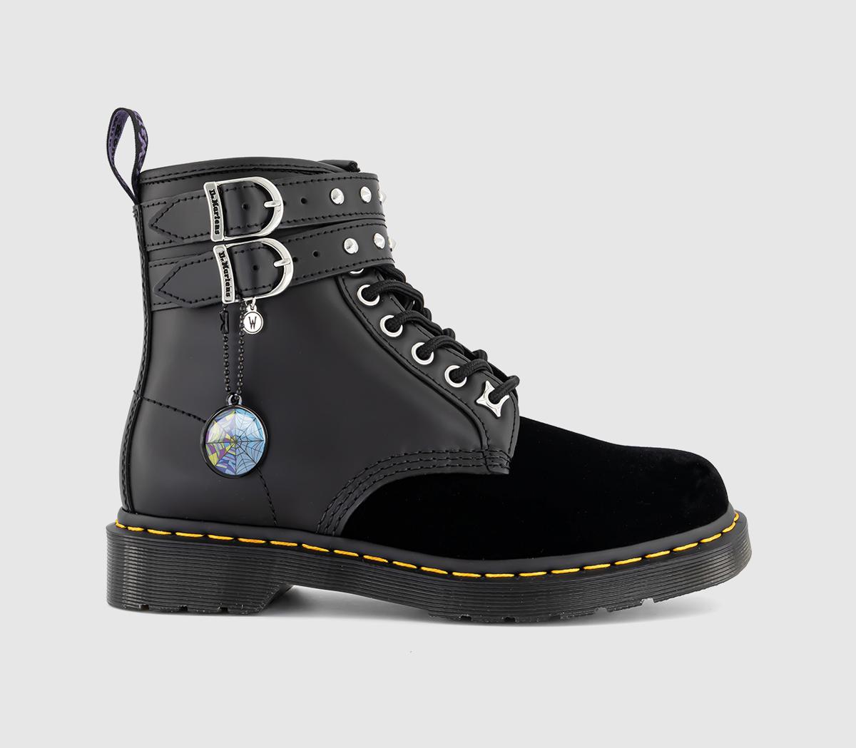 Dr. Martens 8 Eyelet Lace Up Wednesday Boots Black Smooth Velvet ...