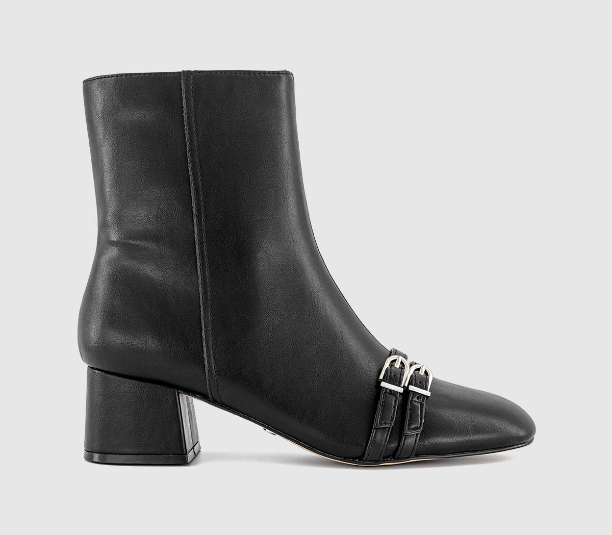 OFFICE Aris Block Heel Buckle Detail Boots Black - Women's Ankle Boots