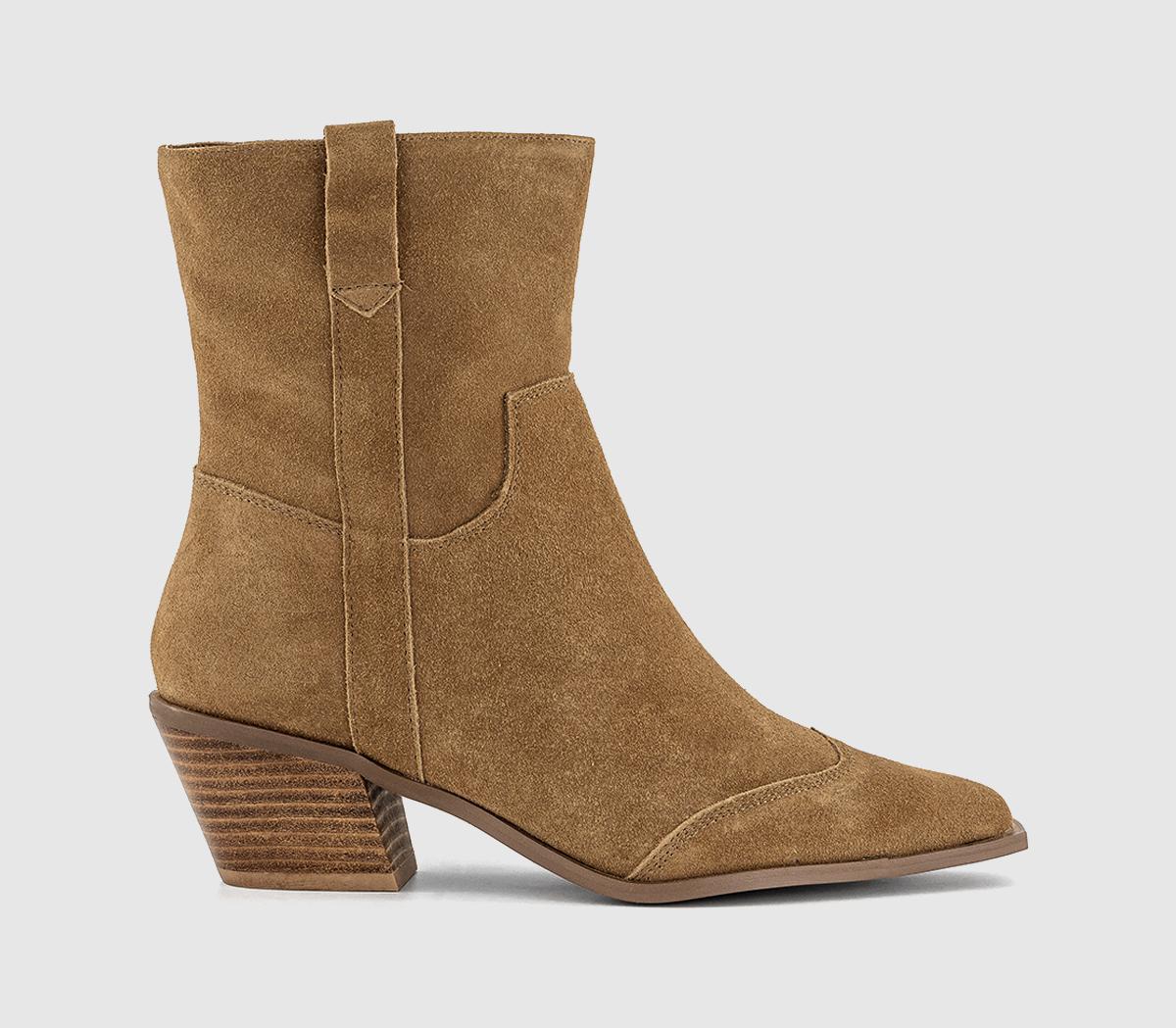 OFFICE Atlanta Western Ankle Boots Tan Suede - Women's Ankle Boots