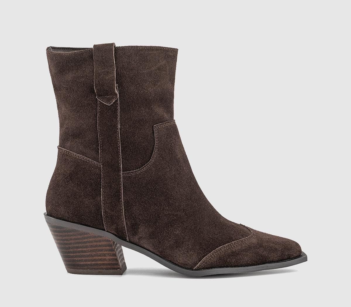 OFFICE Atlanta Western Ankle Boots Brown Suede - Women's Ankle Boots