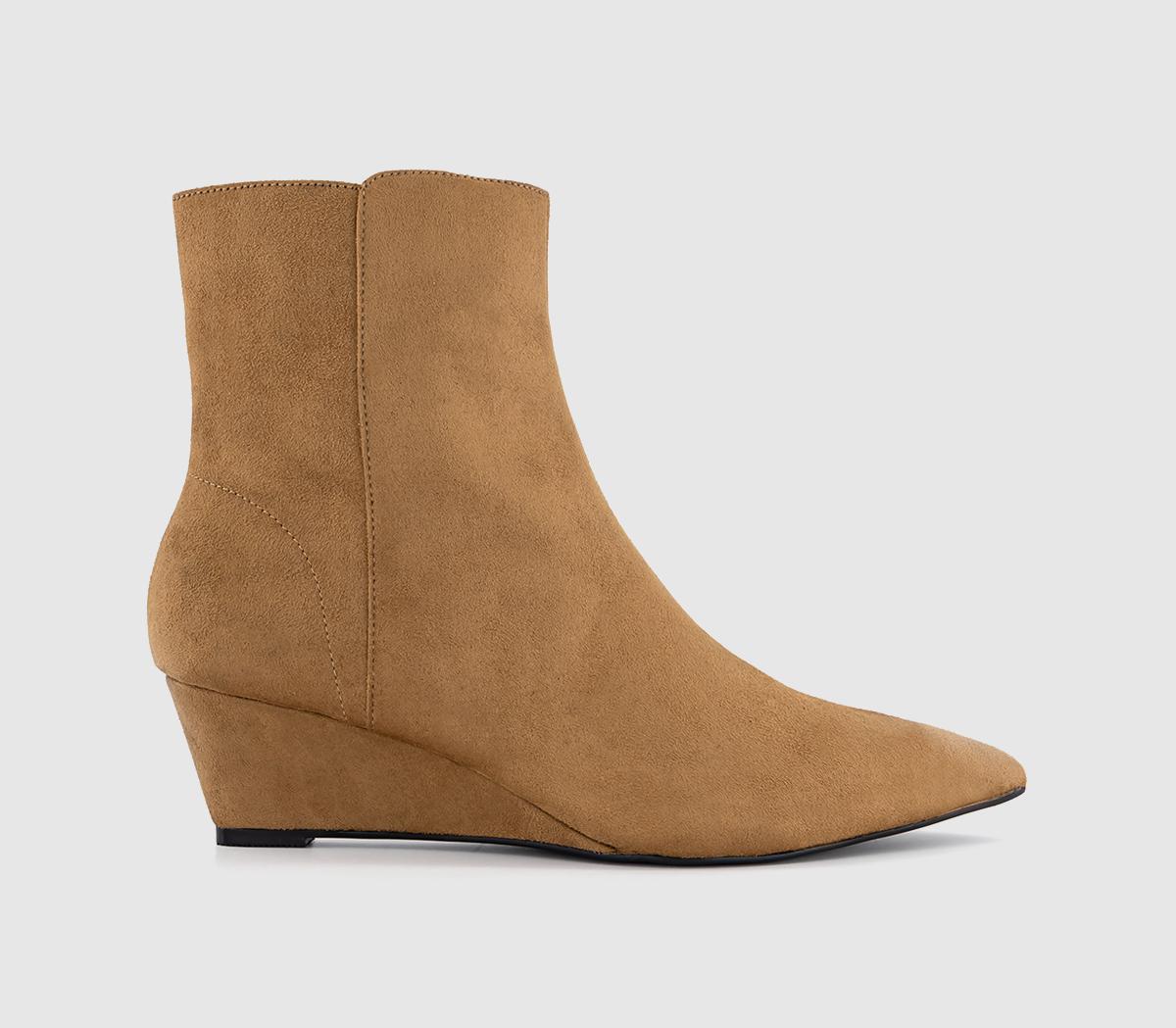 OFFICE Azalea Pointed Wedge Boots Tan Faux Suede - Women's Ankle Boots