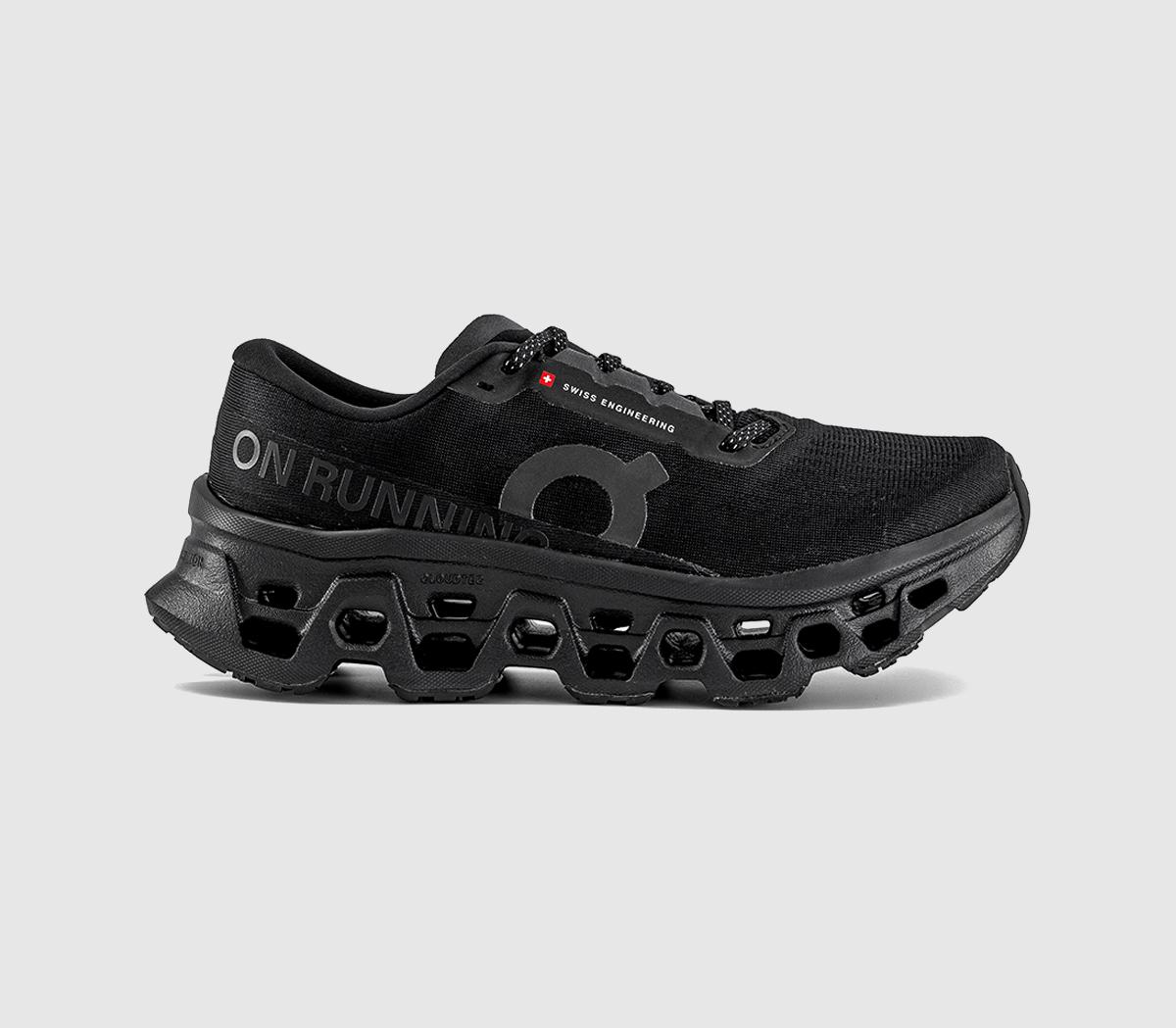 Click here for ON Womens CloudmON Womensster 3 Trainers Black Bla... prices