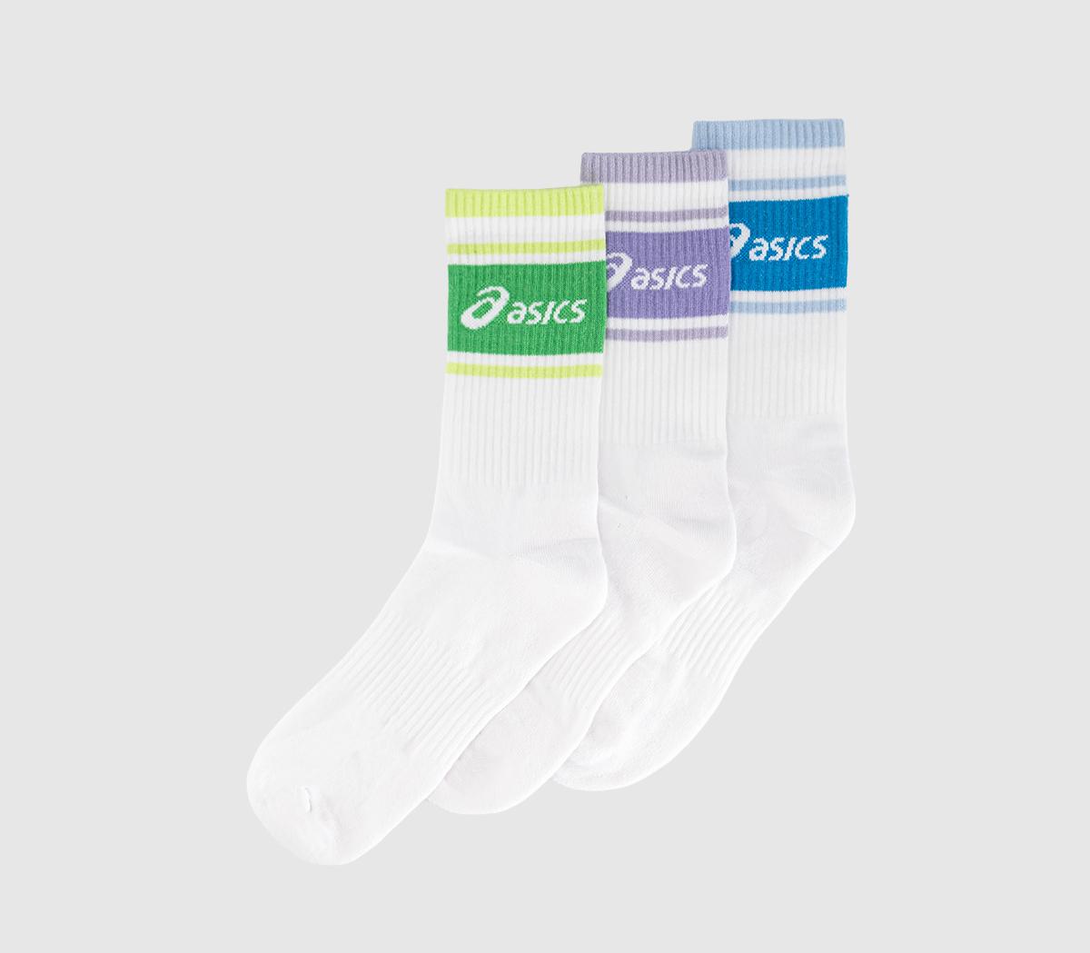 Click here for Asics 3pk Crew Socks Navy Pink Blue Stripe  M prices
