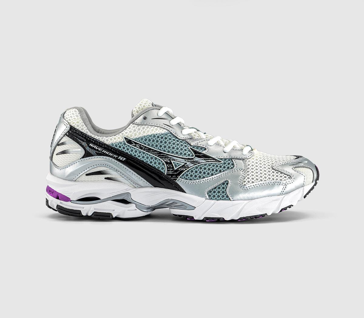 Click here for Mizuno Wave Rider 10 Trainers Snow White Black Sla... prices