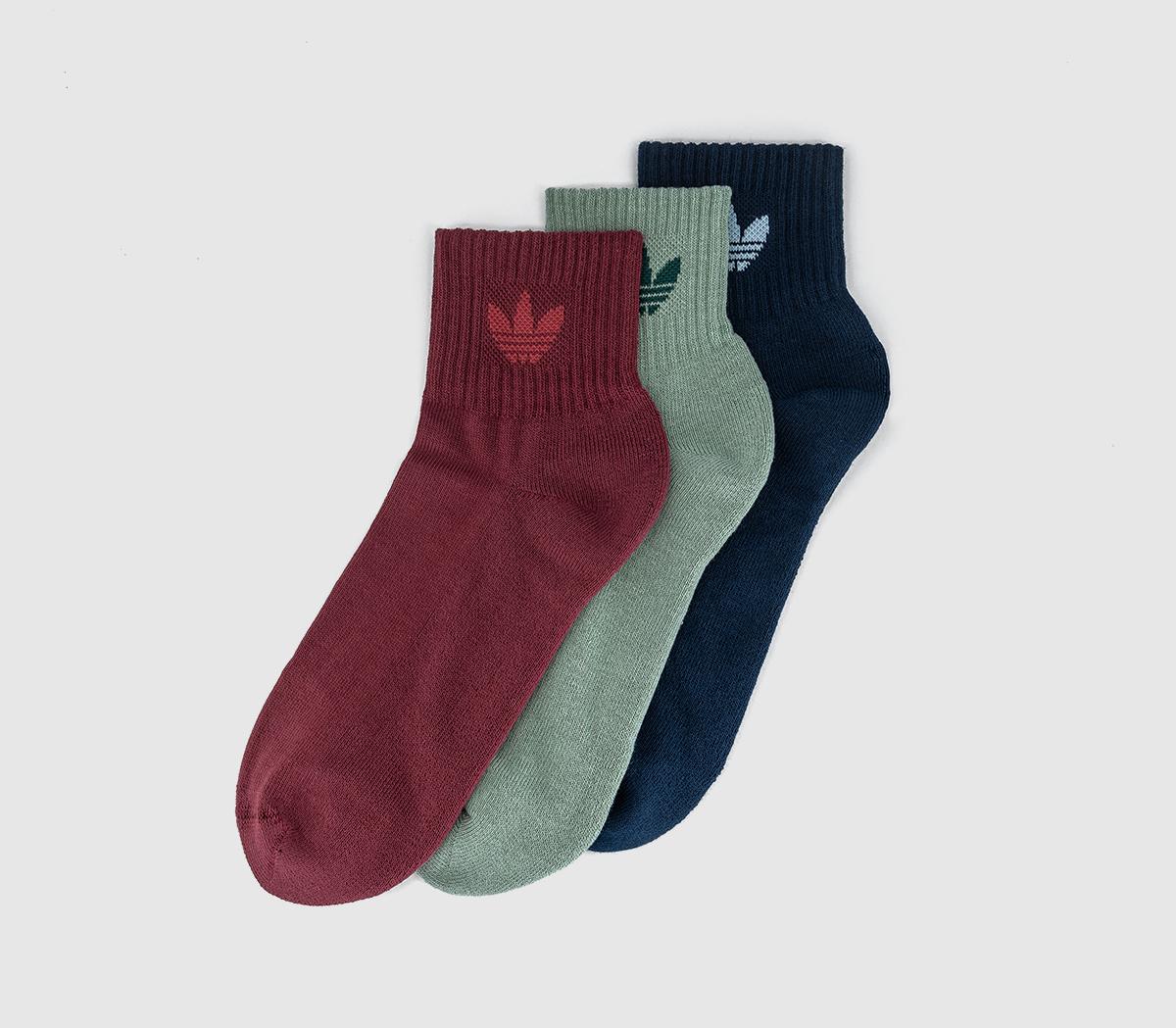 adidas Ankle Socks 3 Pairs Shadow Red Silver Green Indigo - adidas socks