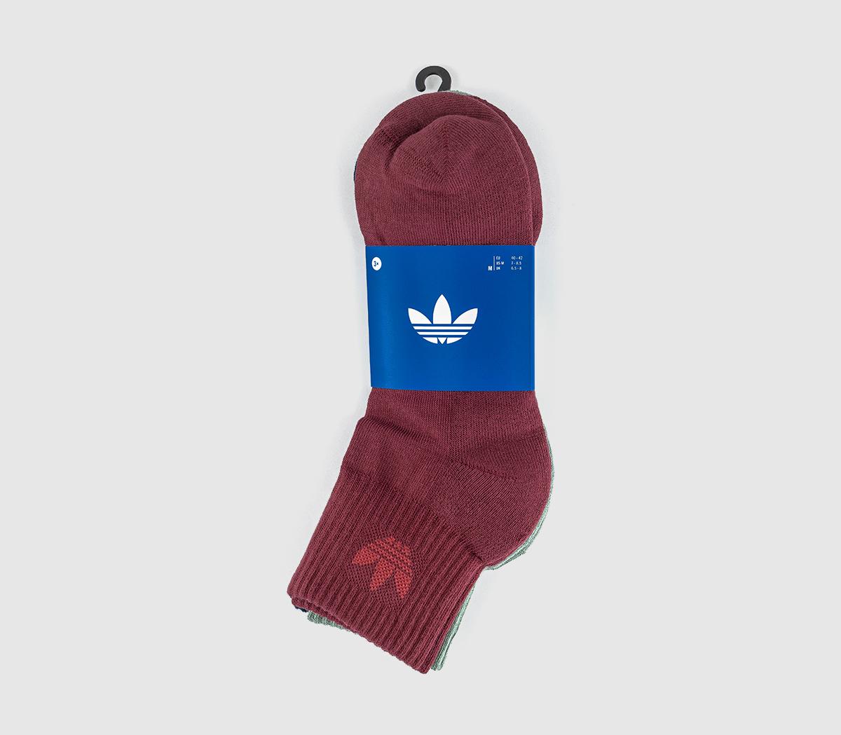 adidas Ankle Socks 3 Pairs Shadow Red Silver Green Indigo - adidas socks