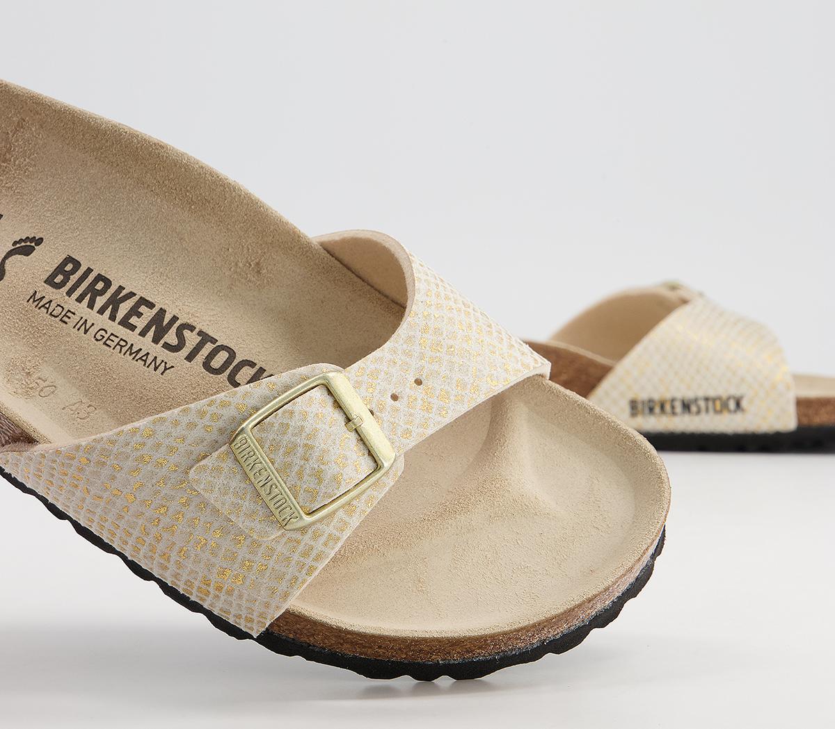 BIRKENSTOCK Madrid 1 Bar Mules Shiny Python Eggshell Gold - Women’s Sandals