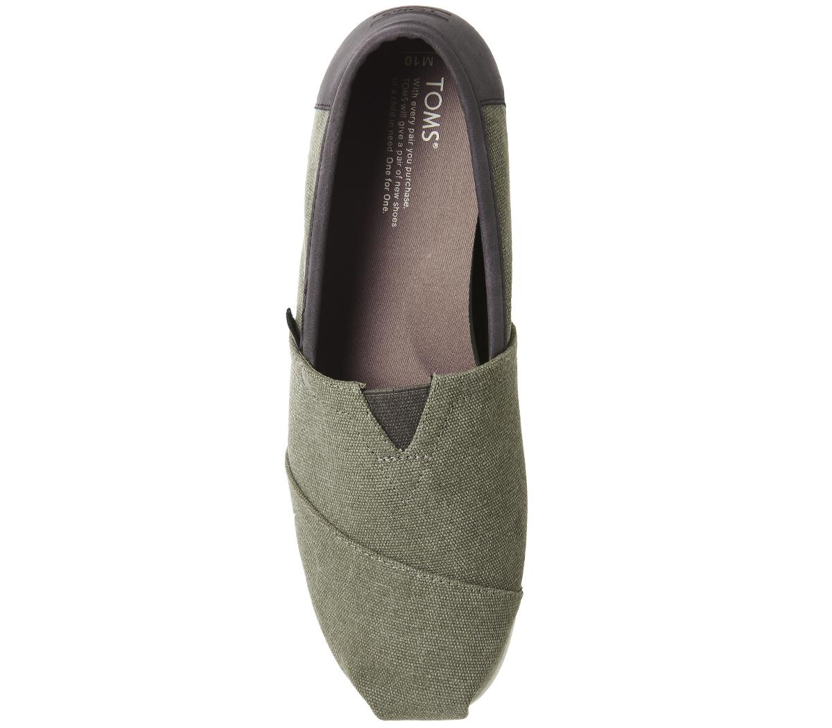 TOMS Toms Classic Slip Ons Olive Washed Canvas Trim - Men's Casual Shoes