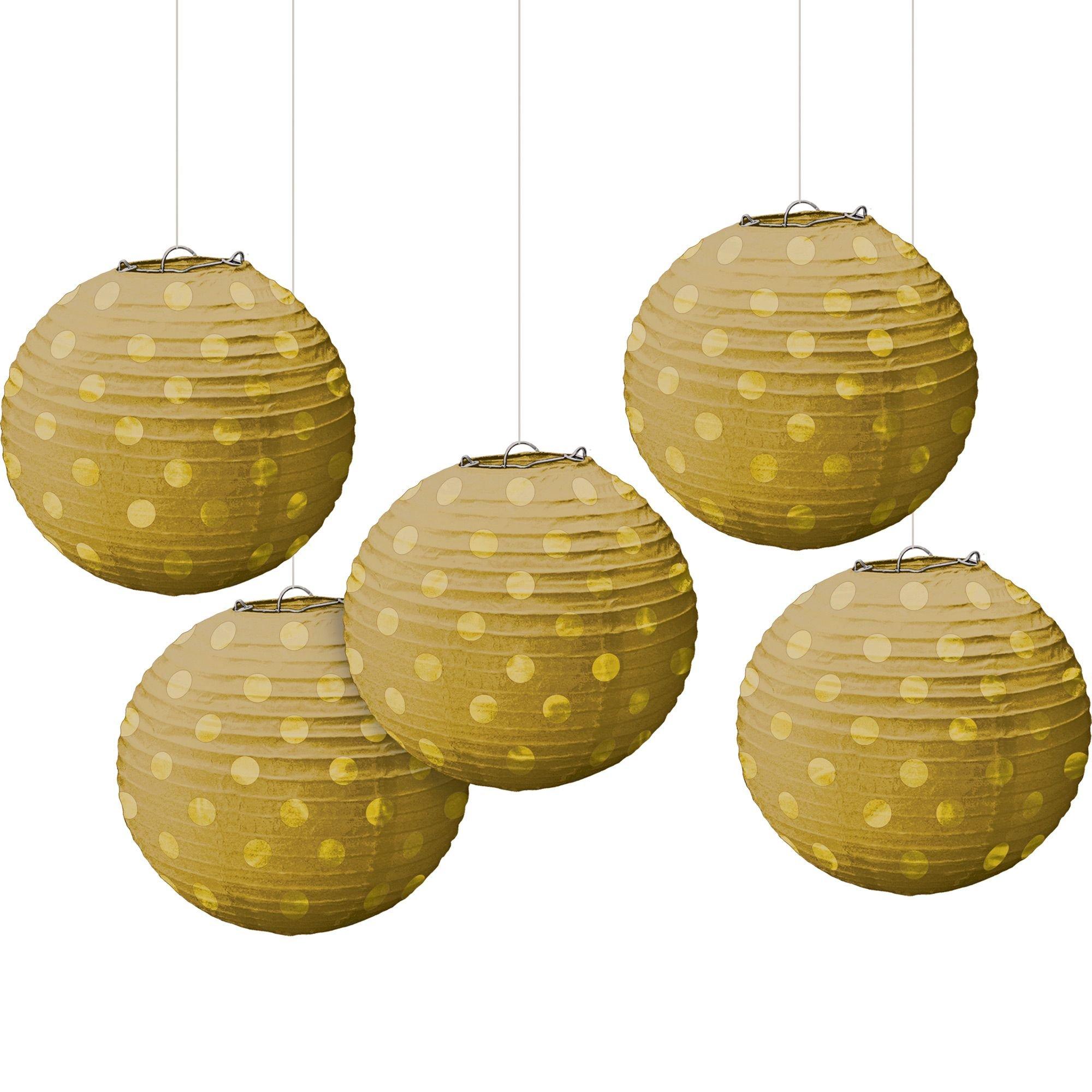 Mini Gold Polka Dot Paper Lanterns 5ct Party City