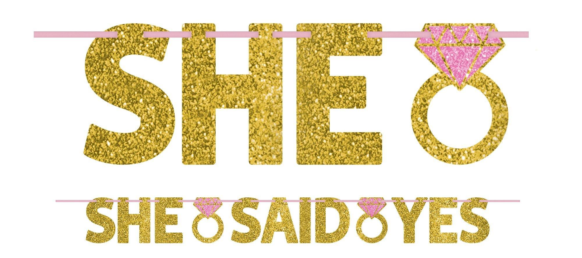Glitter Gold She Said Yes Letter Banner 12ft x 6in | Party City