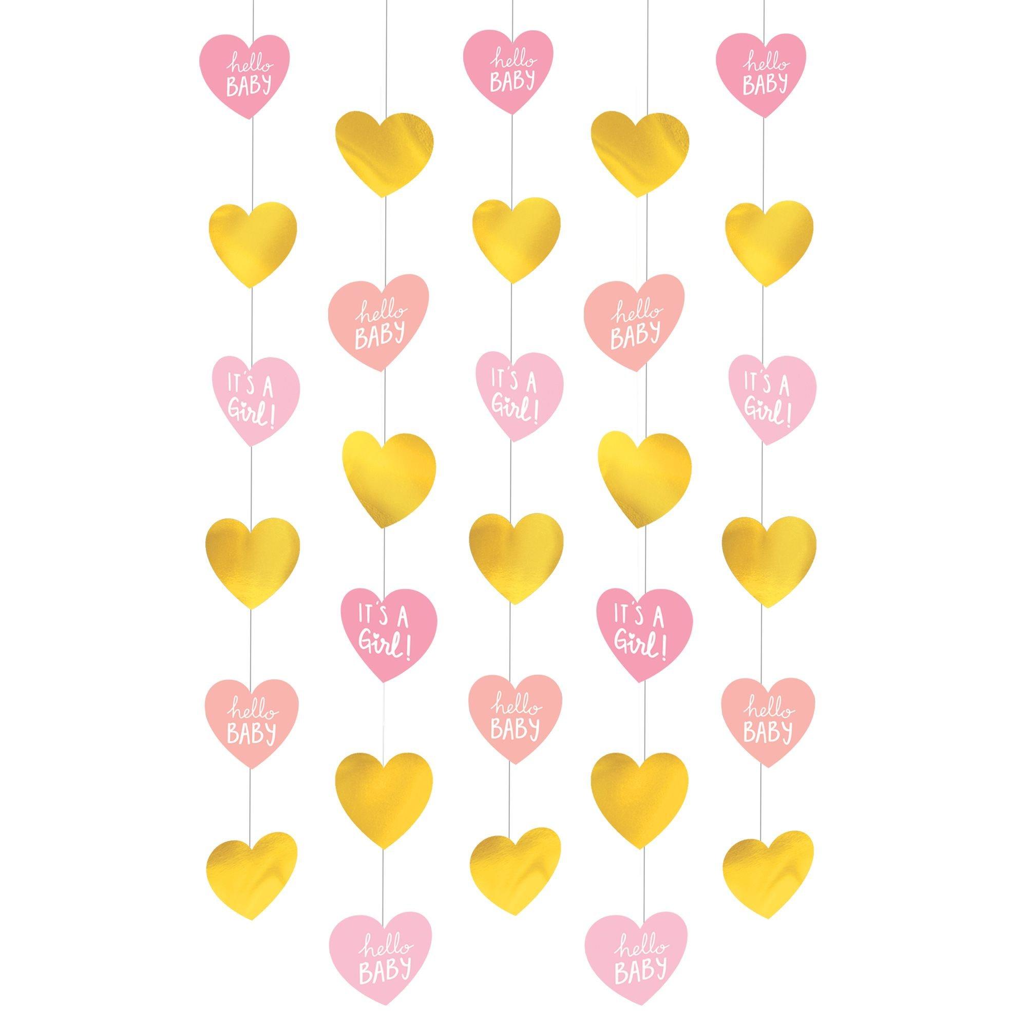 Metallic Gold & Pink It's a Girl String Decorations 6ct | Party City